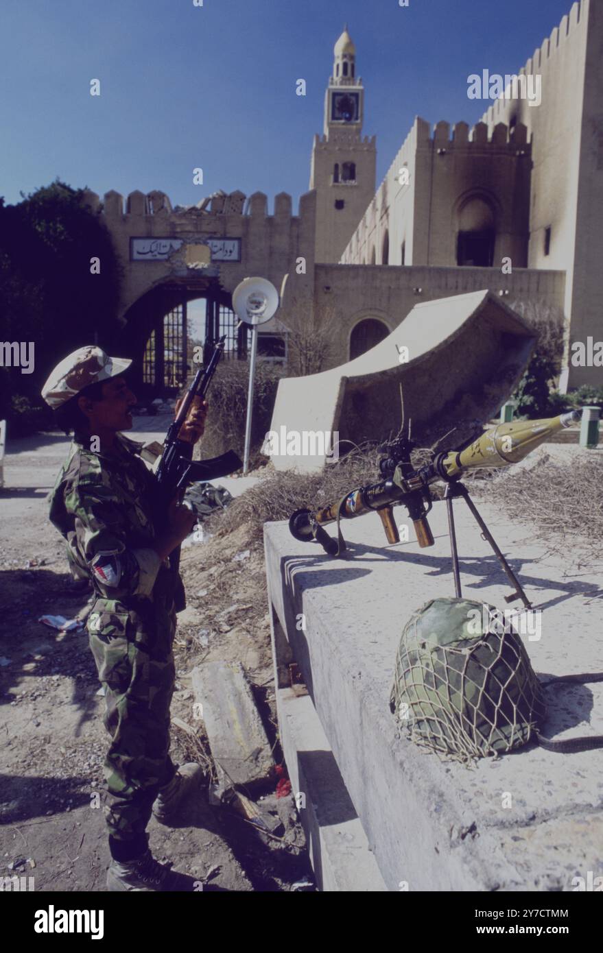 First Gulf War: 8th March 1991 A Kuwaiti soldier on guard duty poses ...