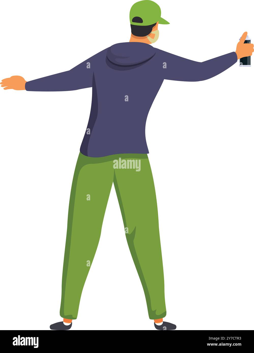 Street artist wearing a protective mask painting with aerosol spray ...