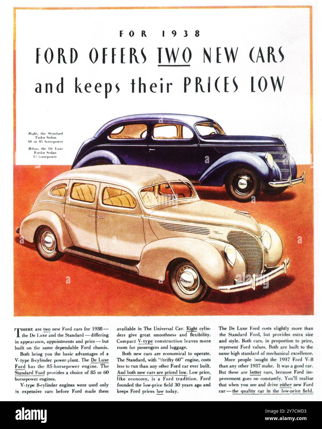 1938 Ford Standard Tudor Sedan and De Luxe Fordor Sedan Ad - "Ford ...