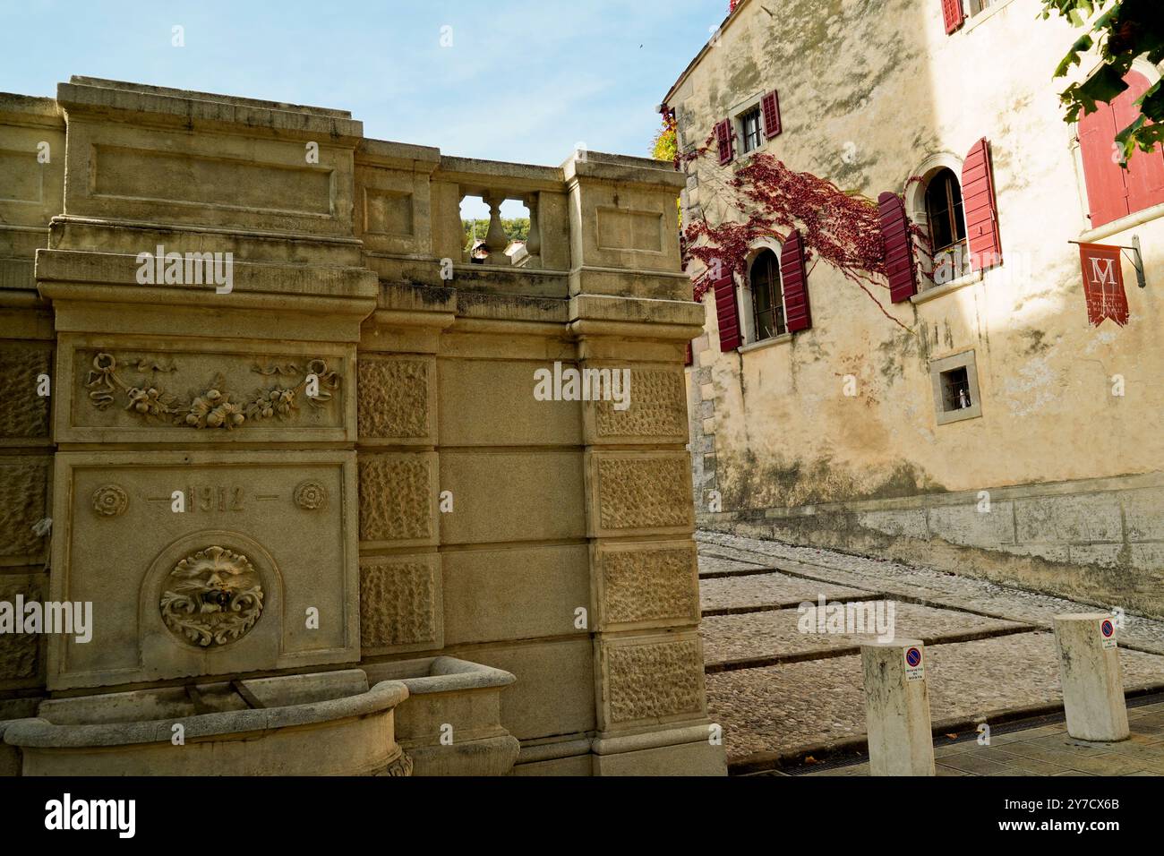 The historic village of Cison di Valmarino with the castle of ...