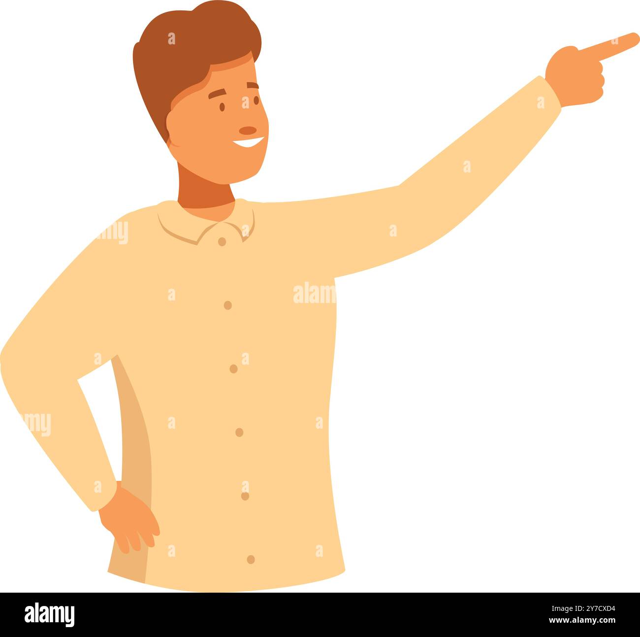 Friendly young man pointing at something while smiling Stock Vector ...