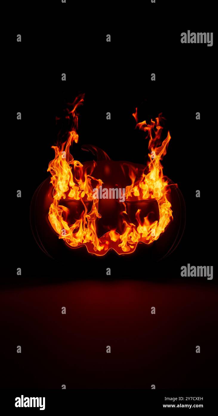 Jack-o'-lantern pumpkin with a hell fire coming from eyes and mouth on ...