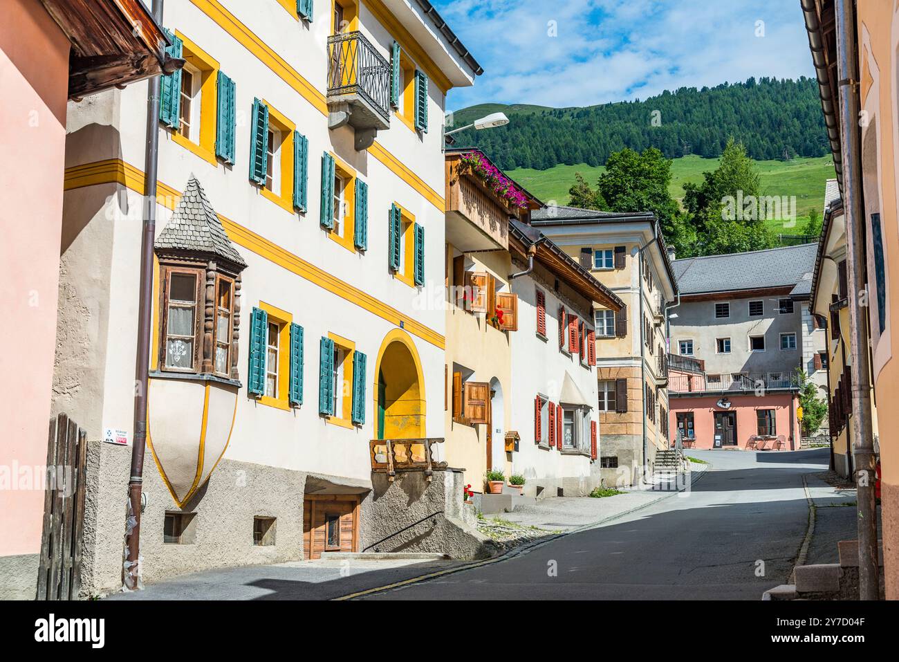 Street in the Village of Sent, Protected Heritage Site, Grisons ...