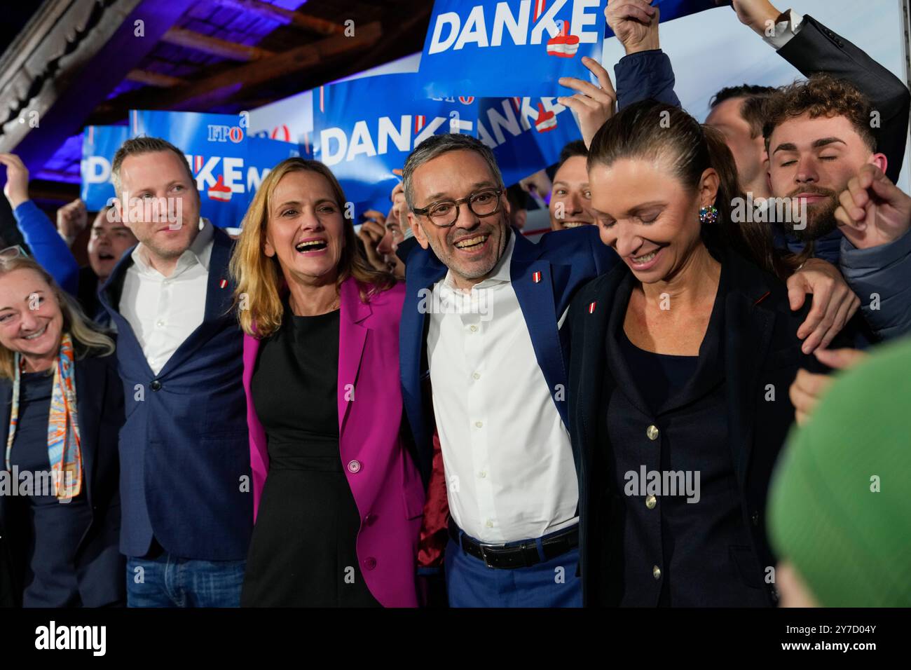 Herbert Kickl, leader of the Freedom Party of Austria celebrates with ...