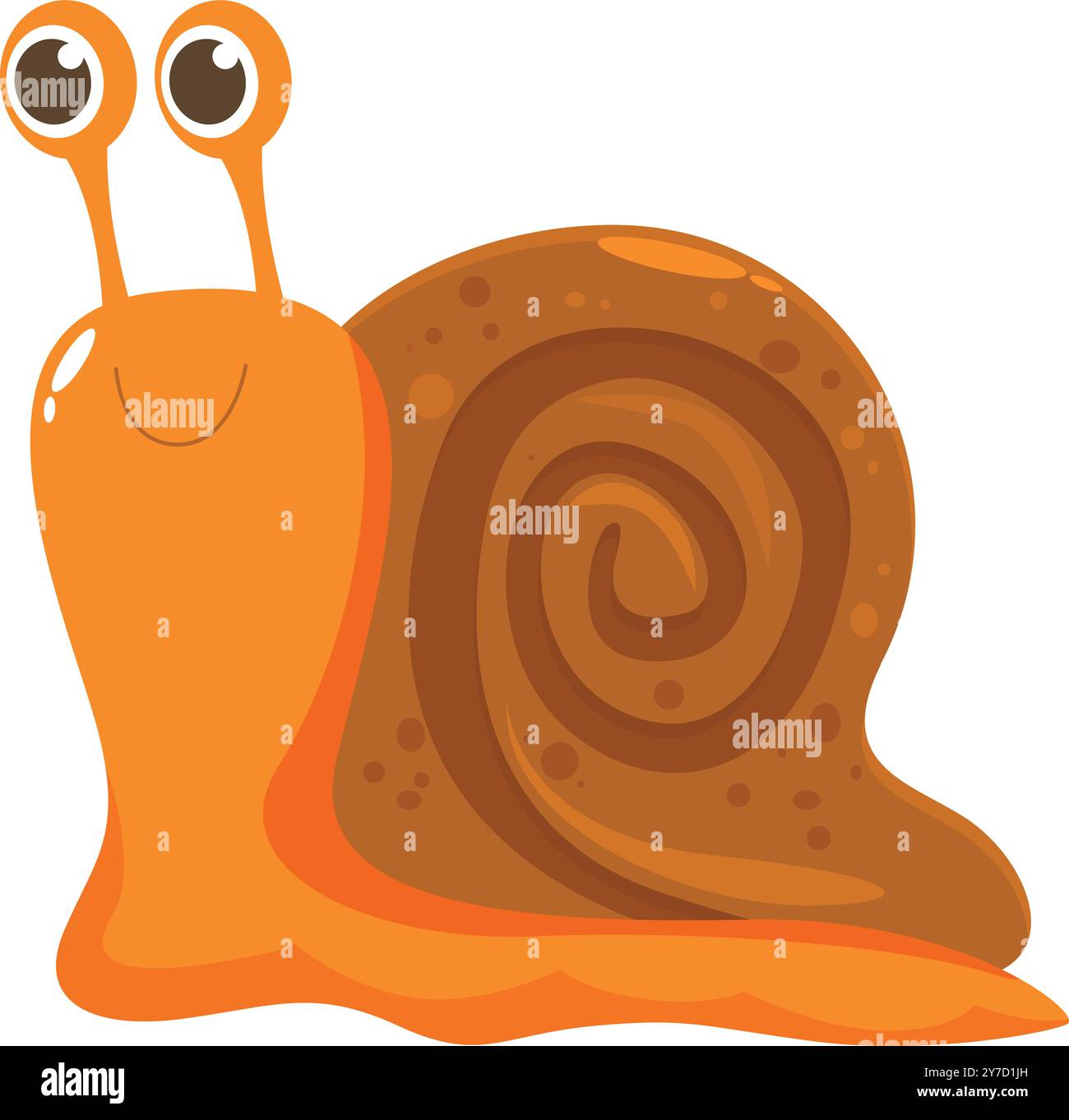 Happy snail cartoon character with a big smile sliding on white ...