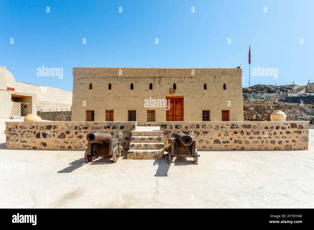 Bahla arabian citadel fort inner yard building with old cannons, Bahla ...