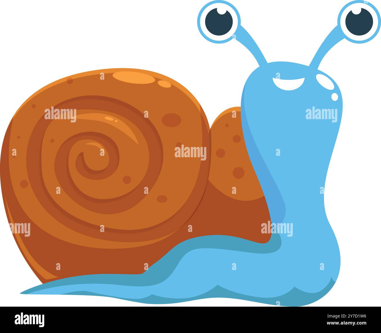Cartoon illustration of a cute snail with big eyes, a brown shell, and ...