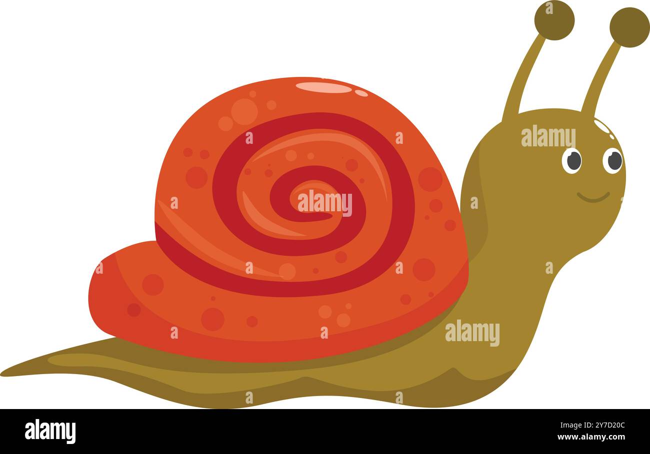 Happy snail is crawling along slowly, with a smile on its face Stock ...