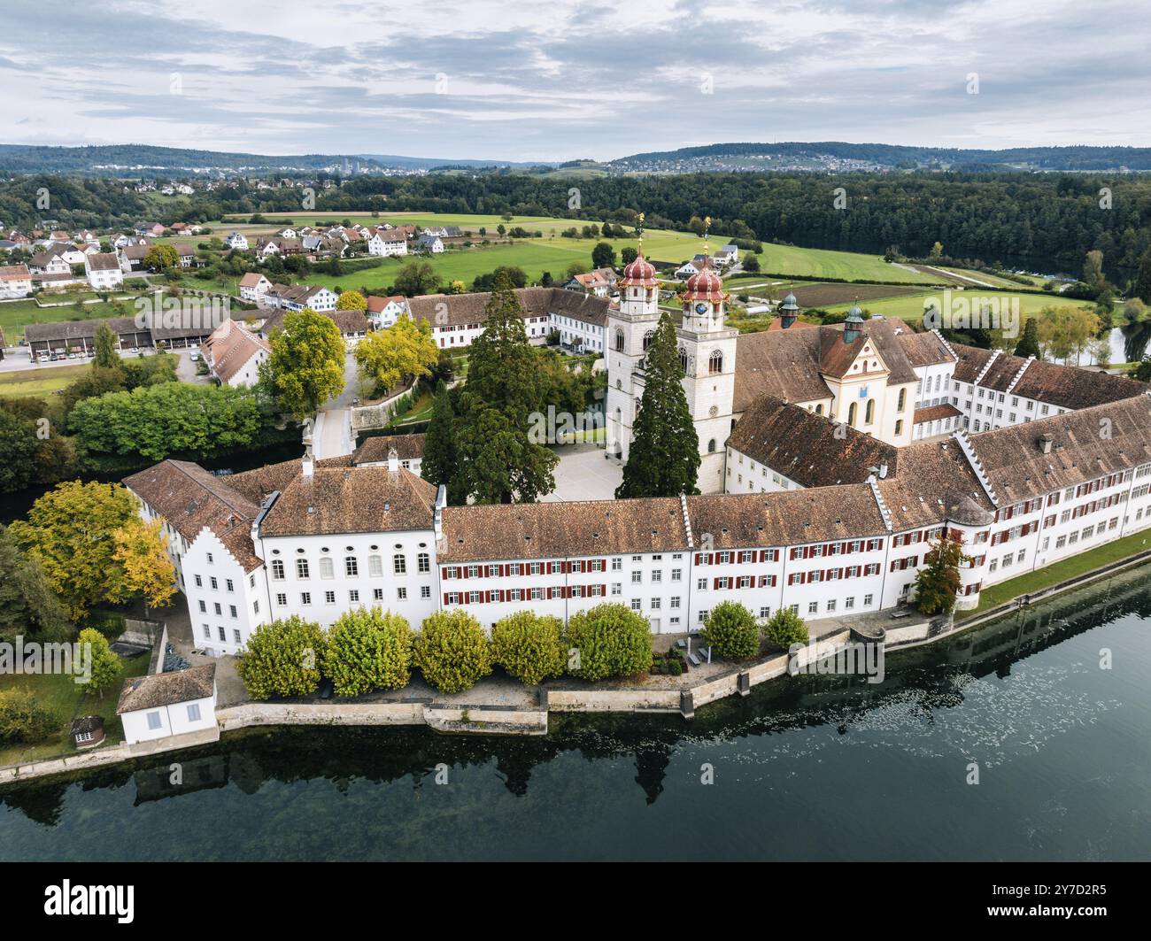 Aerial view of the former Benedictine abbey with the monastery church ...