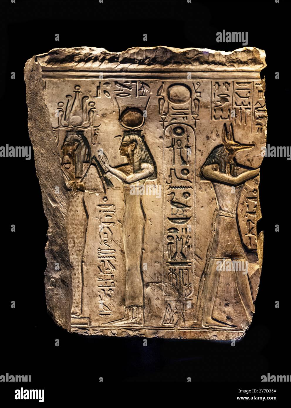 Relief with gods Anubis, Isis and Osiris and cartouches of Ramses II ...