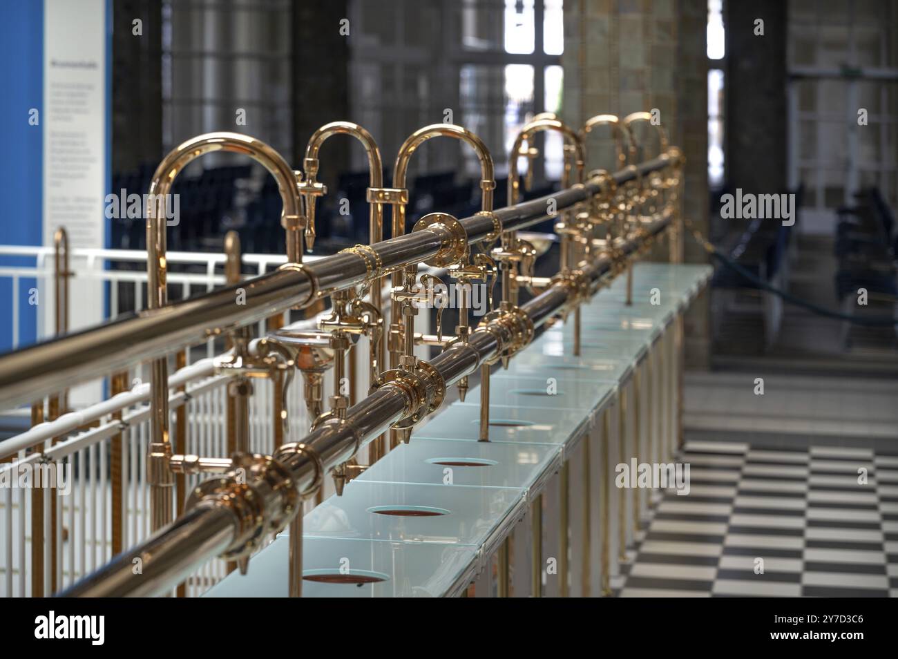 Historic medicinal water taps in the fountain hall, inaugurated in 1842 ...