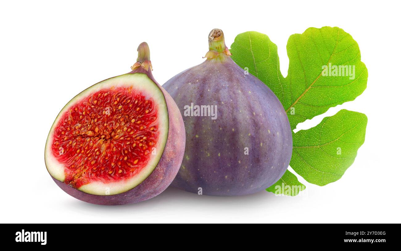 Cut fresh figs with a leaf isolated on white background Stock Photo - Alamy