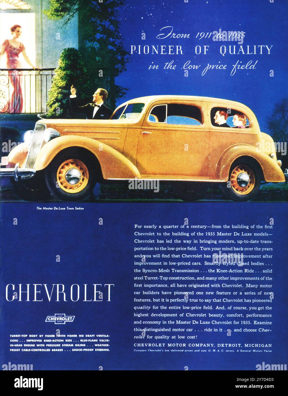 1935 Chevrolet Master De Luxe Town Sedan Car Ad - "Pioneer of quality ...