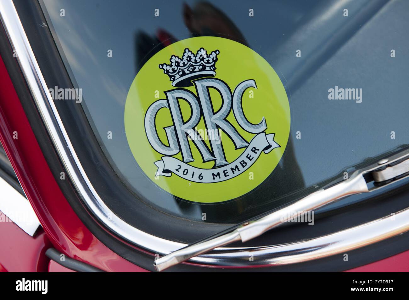 Sticker Goodwood Road Racing Club on windscreen of classic car from ...