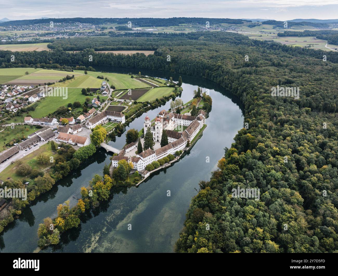 Aerial view of the former Benedictine abbey with the monastery church ...