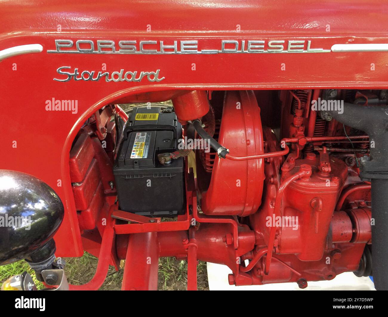 Detail of diesel engine engine of historic red tractor tractor from ...