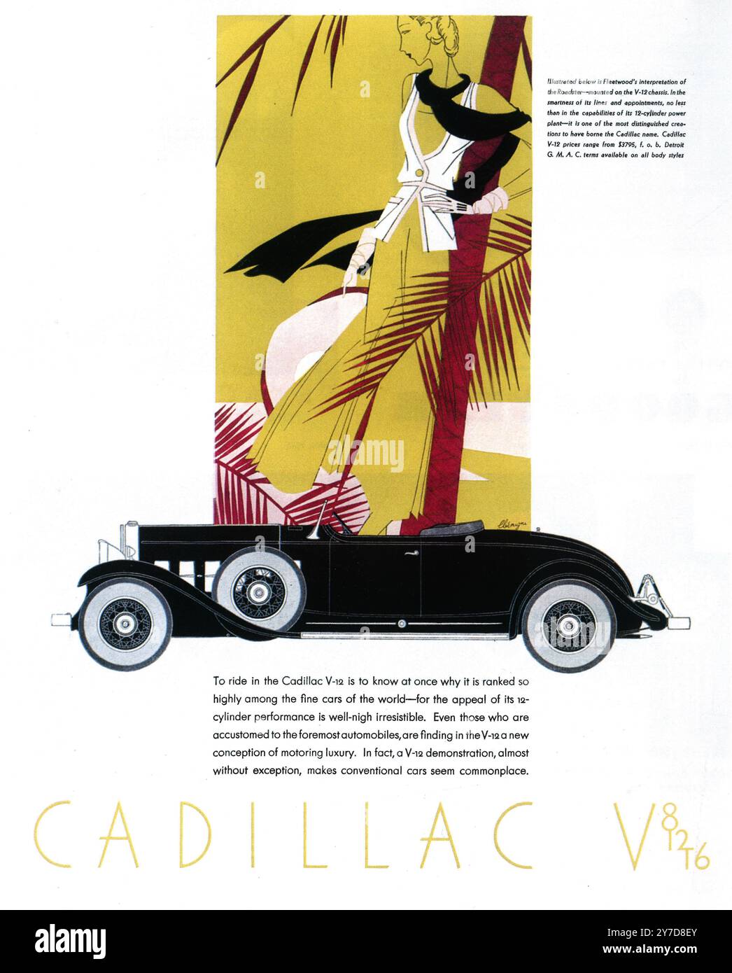 1931 Cadillac/ LaSalle Car Ad - Art Deco Artwork by Leon Benigni Stock ...