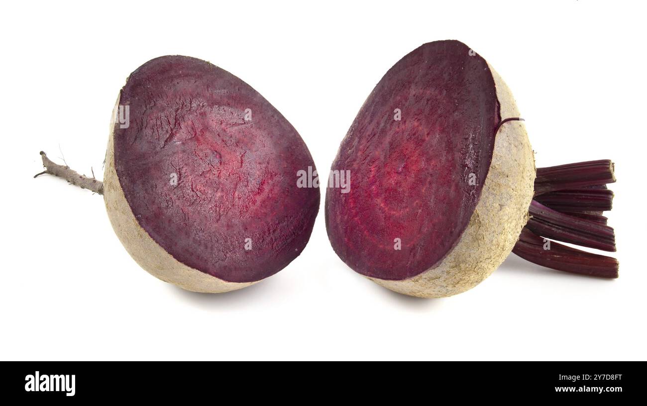 Red table beets in section isolated on white background Stock Photo - Alamy