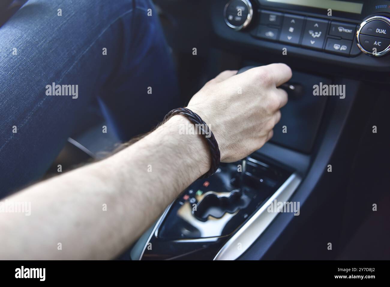 Hand Holding Automatic Transmission In his Car Stock Photo - Alamy