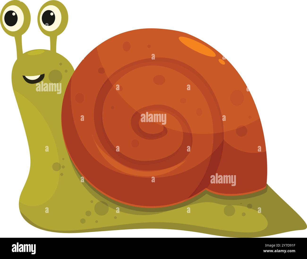 Happy cartoon snail with a big smile crawling slowly across the ground ...