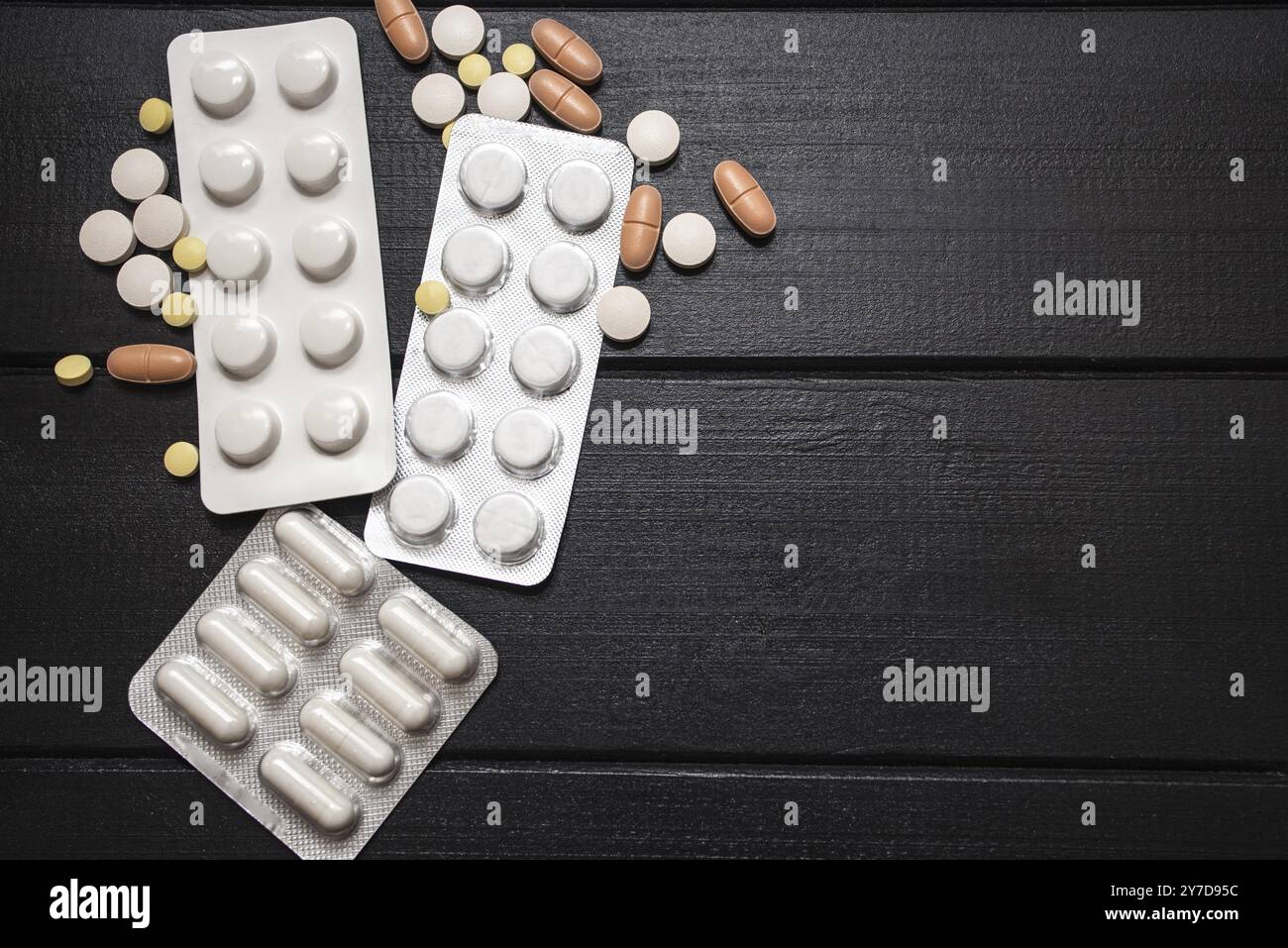 Medical Tools, Syringe and Colorful Drugs and Capsules Medicine Concept ...