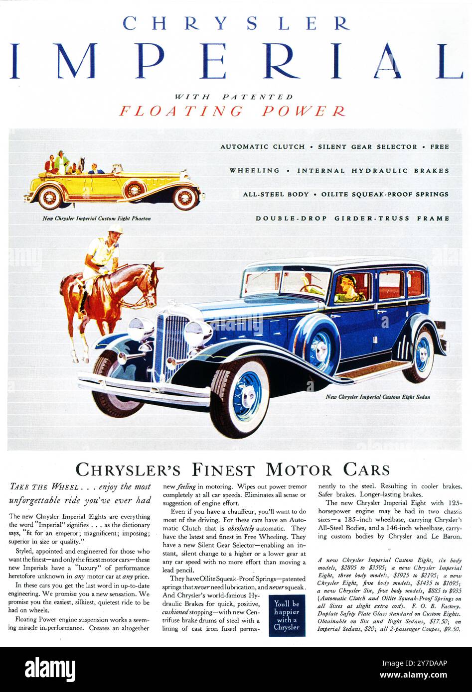 1933 Chrysler Imperial Custom Eight Sedan Ad - "Floating Power Stock ...