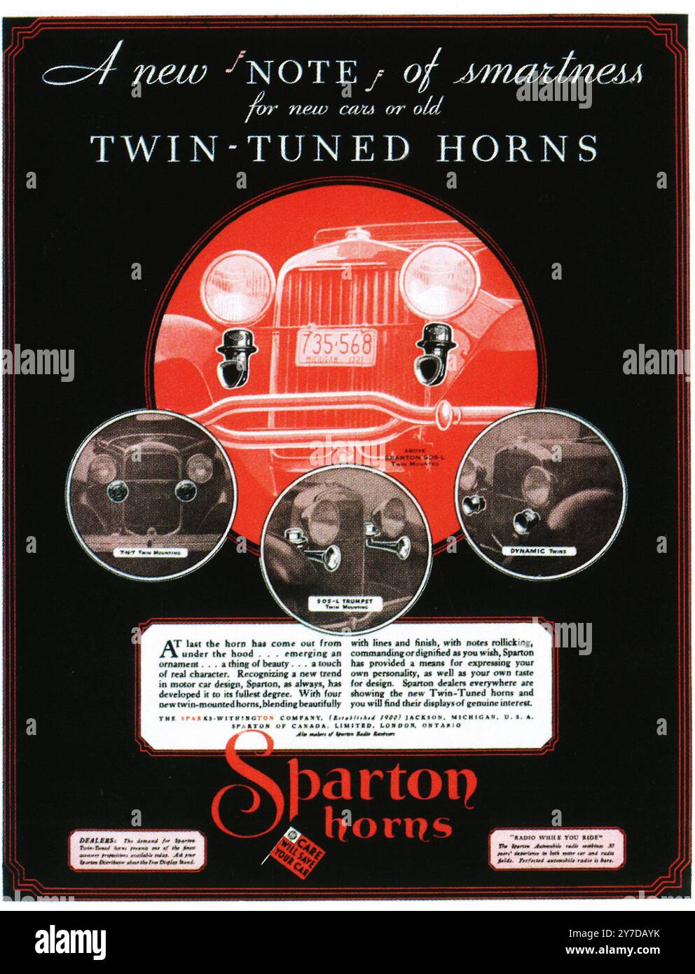 1931 Twin Tuned Sparton Horns Ad Stock Photo - Alamy