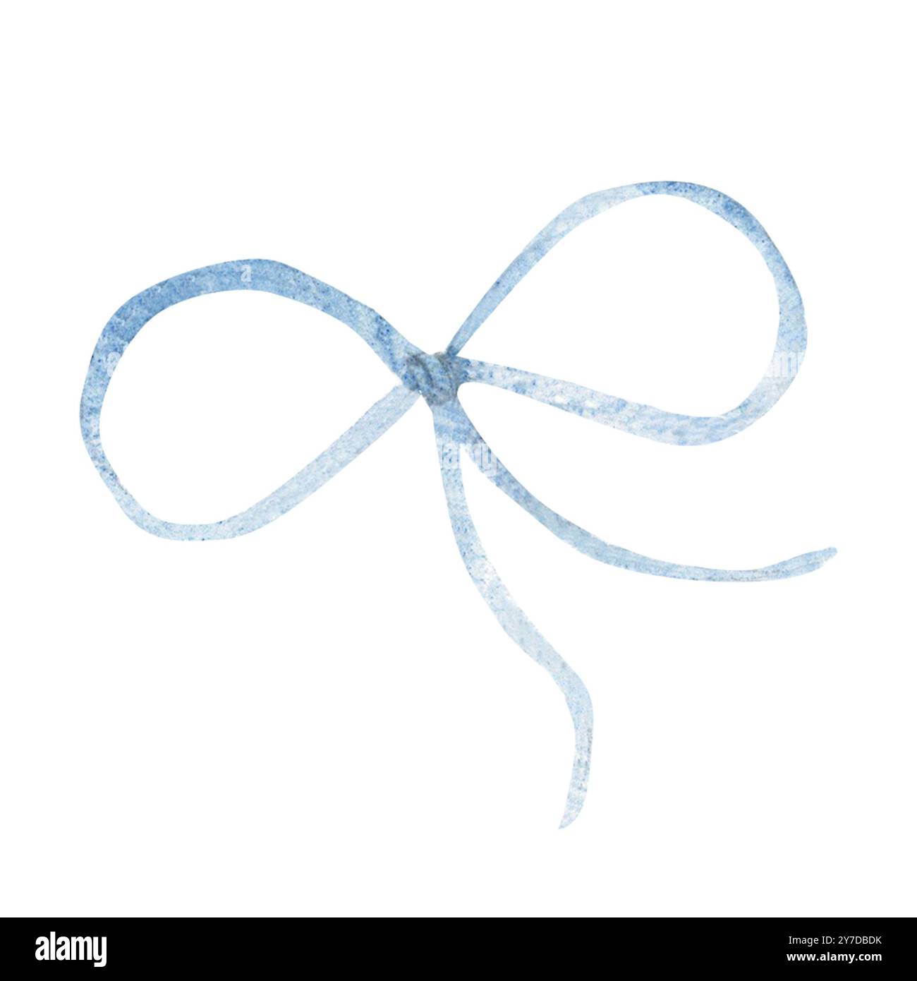 Blue bow. Hand drawn Watercolor illustration of thin Ribbon Isolated on ...