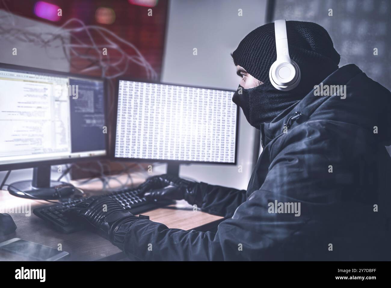 Young Teenage Hacker man Using her Computer to Organize Malware Attack ...