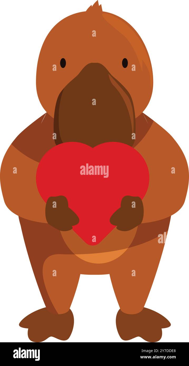 Cute cartoon platypus is holding a big red heart, expressing love and ...