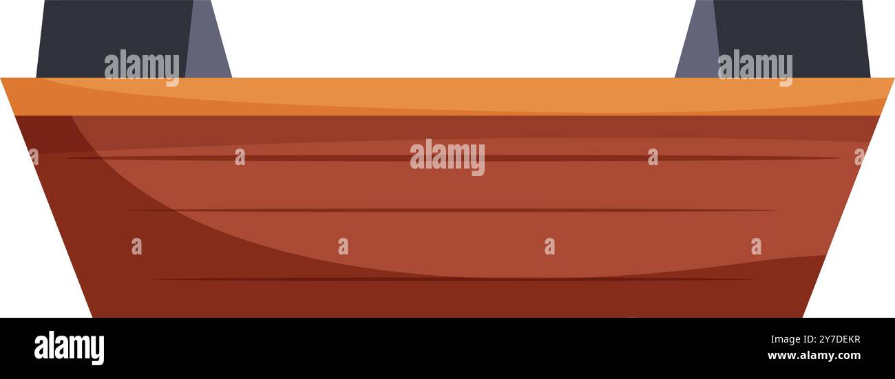 Simple cartoon style illustration of a small empty wooden boat floating ...