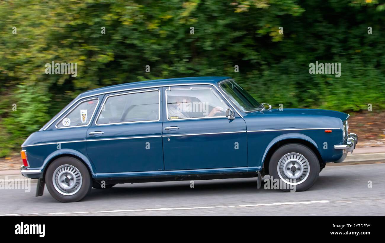 Milton Keynes,UK - Sept 29th 2024: 1970 blue Rover Maxi car driving on ...