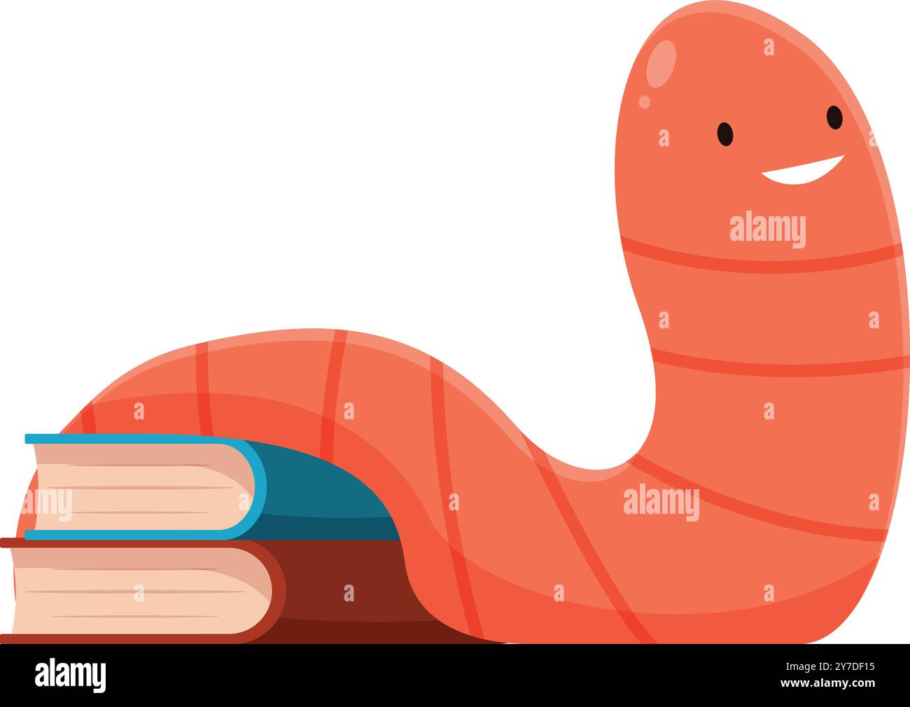 Happy cartoon worm smiling and reading a stack of books, great for ...