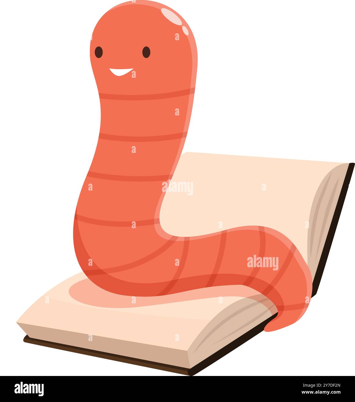 Cute cartoon worm smiling and reading a book, a funny illustration ...