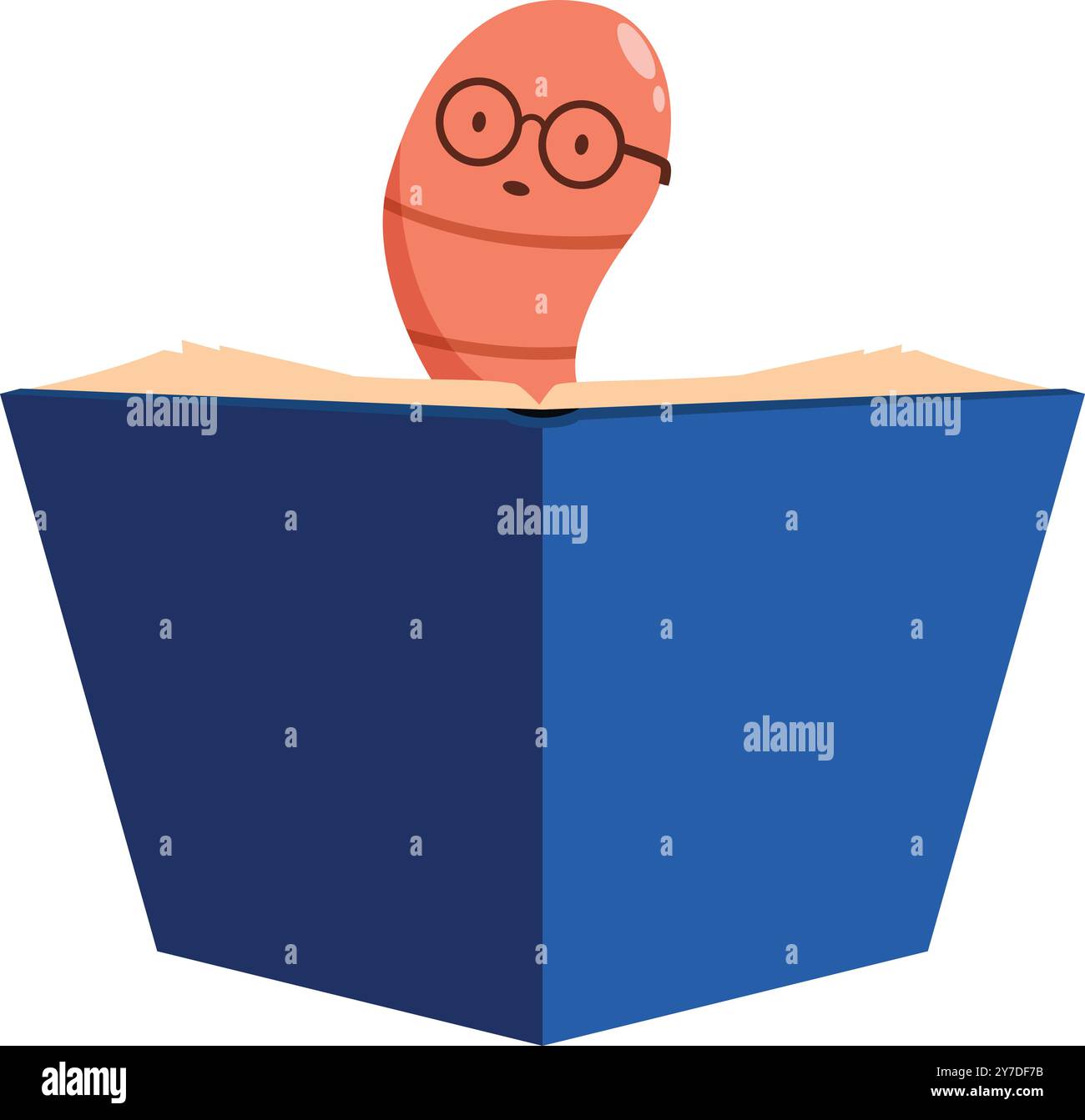 Cartoon worm with glasses is enjoying reading a large book Stock Vector ...