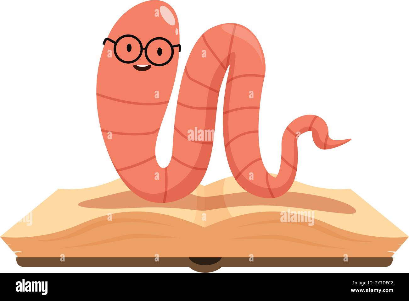 Smiling cartoon worm wearing glasses is reading a book Stock Vector ...