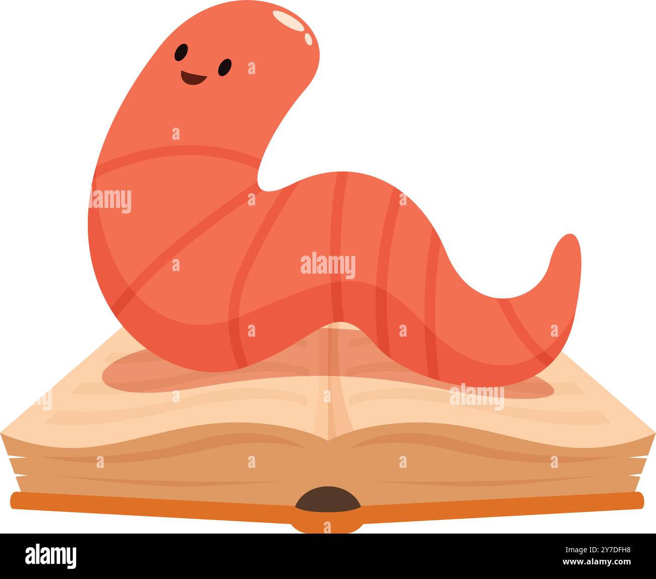 Happy cartoon bookworm is lying on an open book, enjoying reading Stock ...