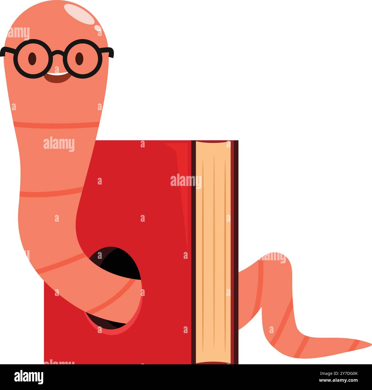 Happy cartoon worm wearing glasses reading a red book Stock Vector ...