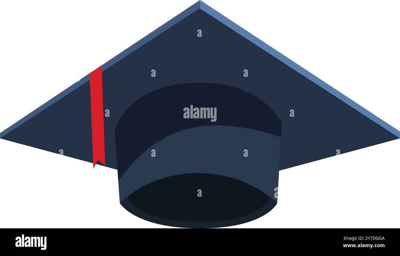 Blue graduation cap with a red ribbon is standing out on a white ...