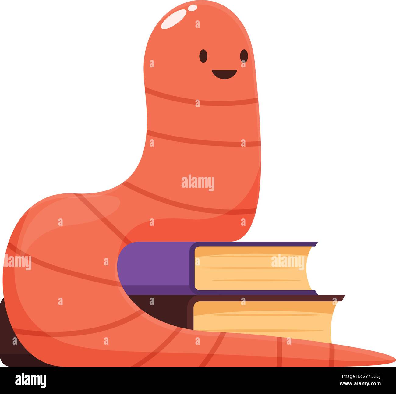 Cute cartoon worm smiling after finishing reading a stack of books ...