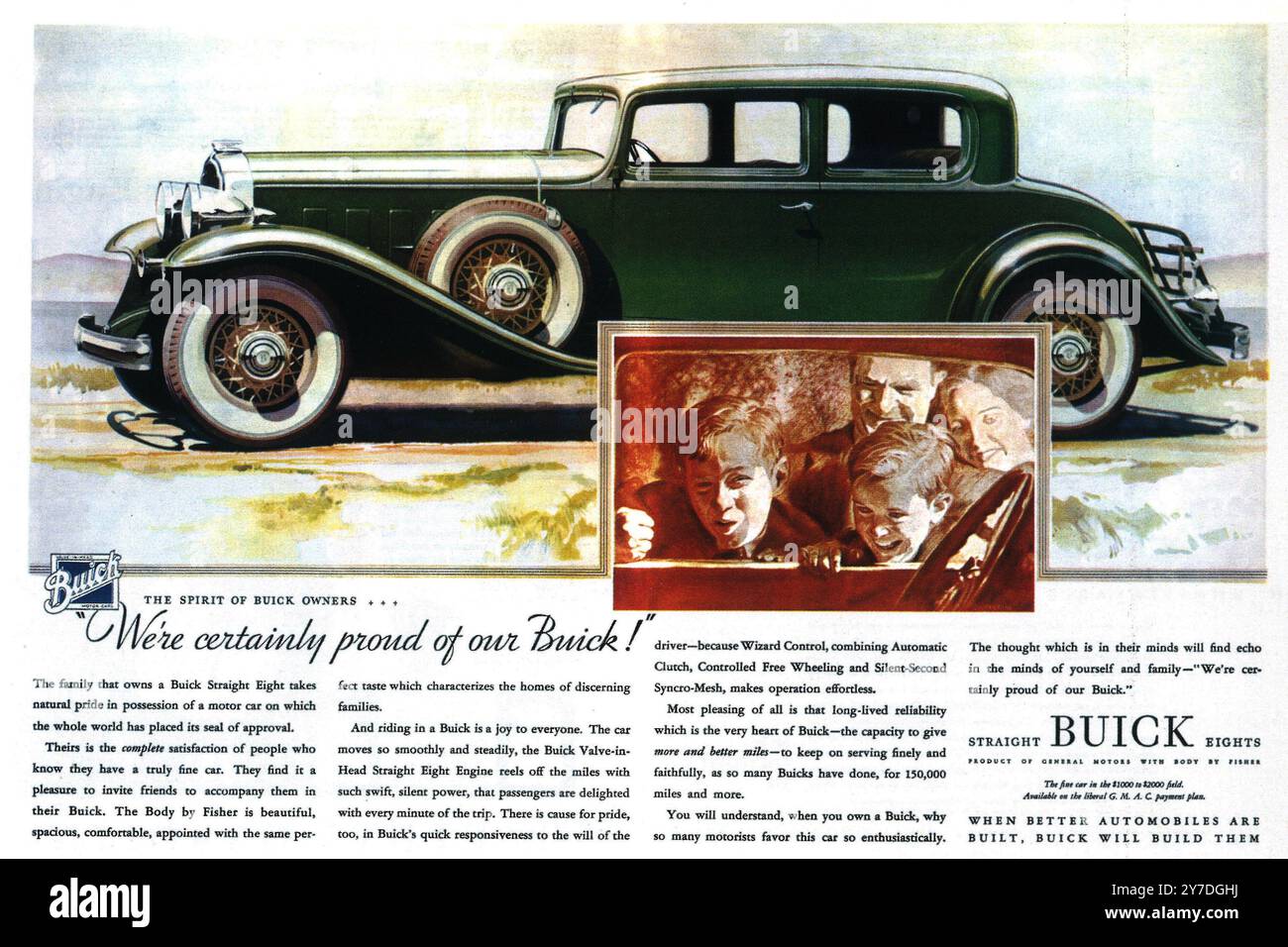 1932 Buick Straight Eight Ad - "We're certainly proud of our Buick ...