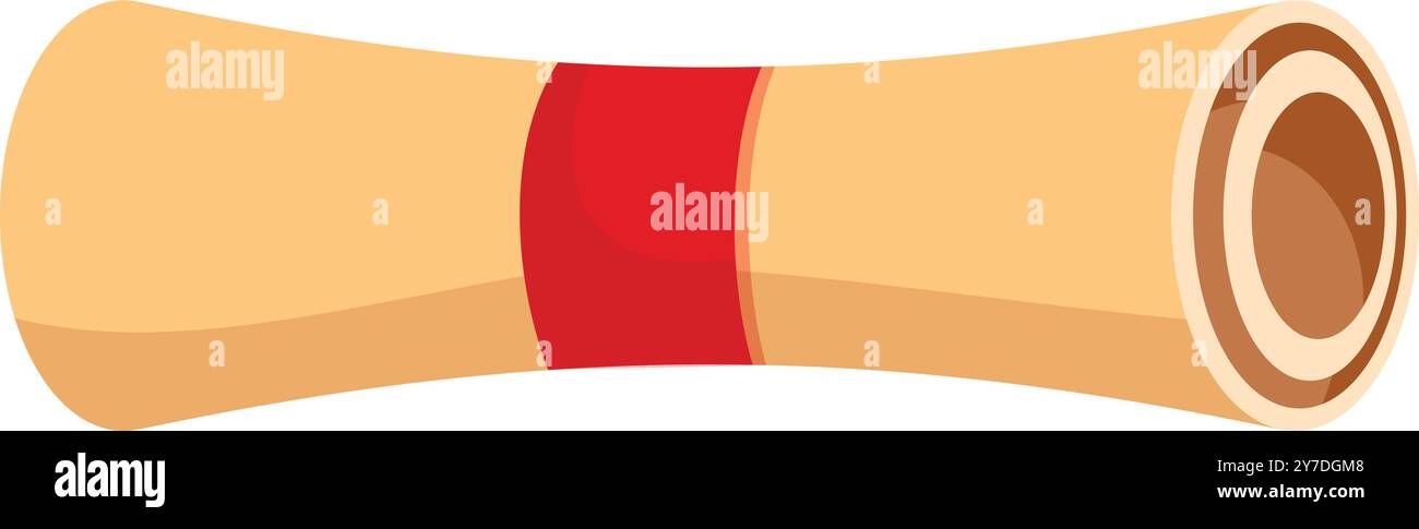 Rolled paper scroll with red ribbon is an ancient document for ...