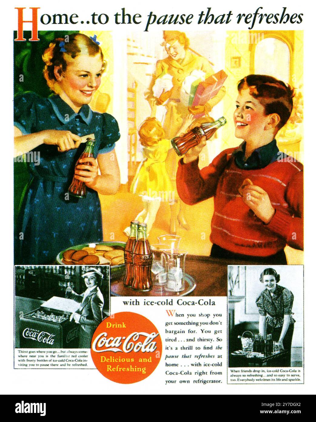 1937 Coca-Cola Ad - "Home . . . to the pause that refreshes Stock Photo ...
