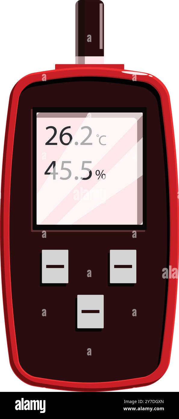 Red digital thermohygrometer showing temperature and humidity levels ...