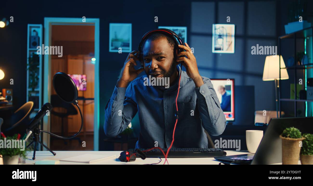 African american technology internet star filming review of newly ...