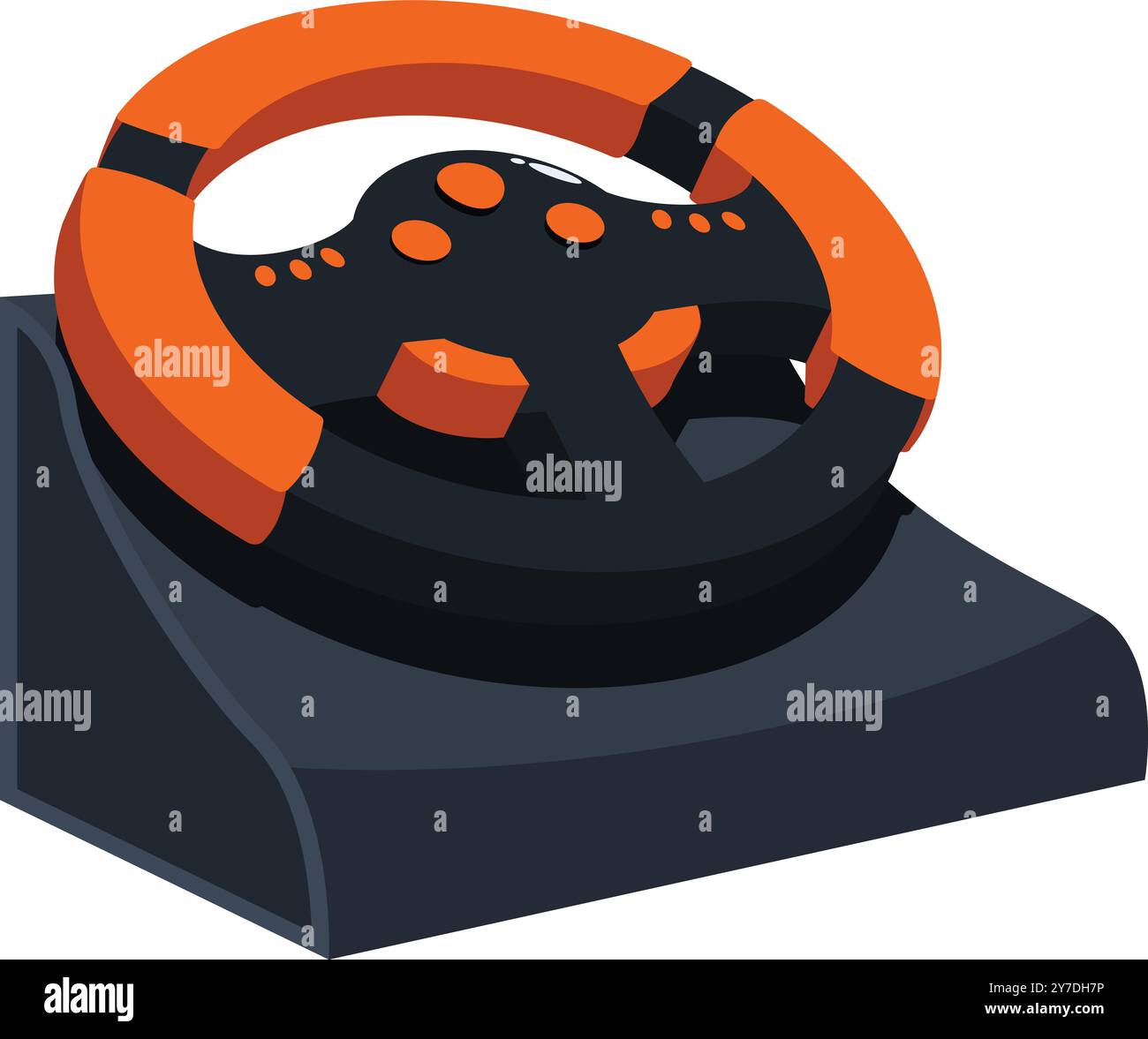 Modern racing simulator steering wheel with buttons on a stand ...