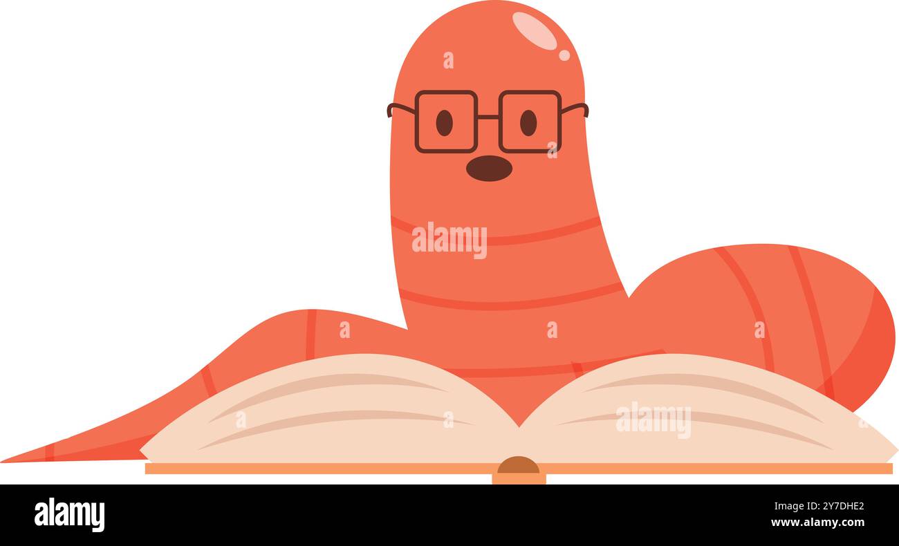 Cute worm wearing eyeglasses enjoying reading an open book Stock Vector ...