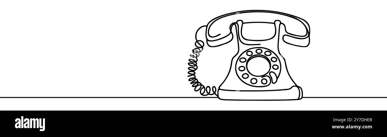 Continuous Line Drawing Of Rotary Telephone. One Line Of Old Telephone ...