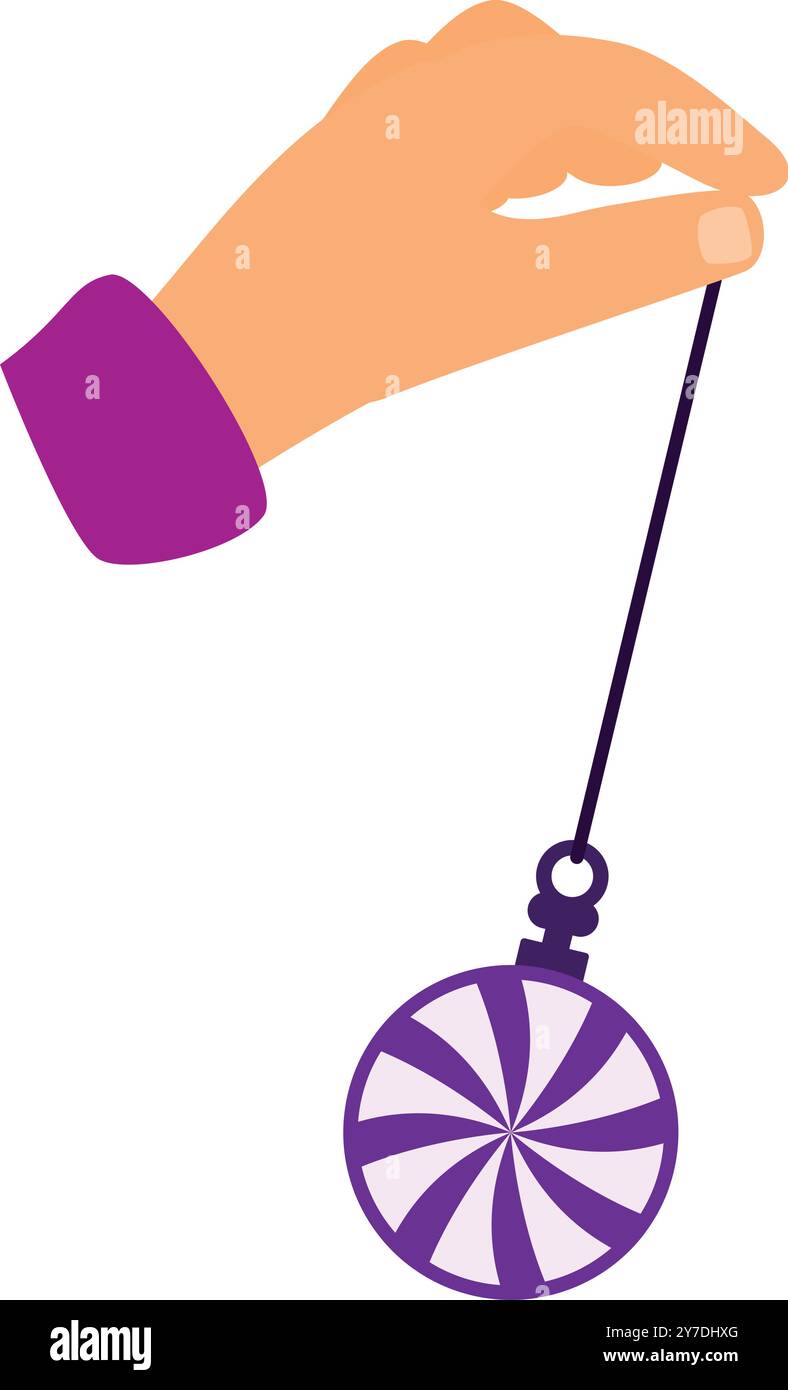 Hand is holding a swinging purple and white hypnosis pendulum Stock ...