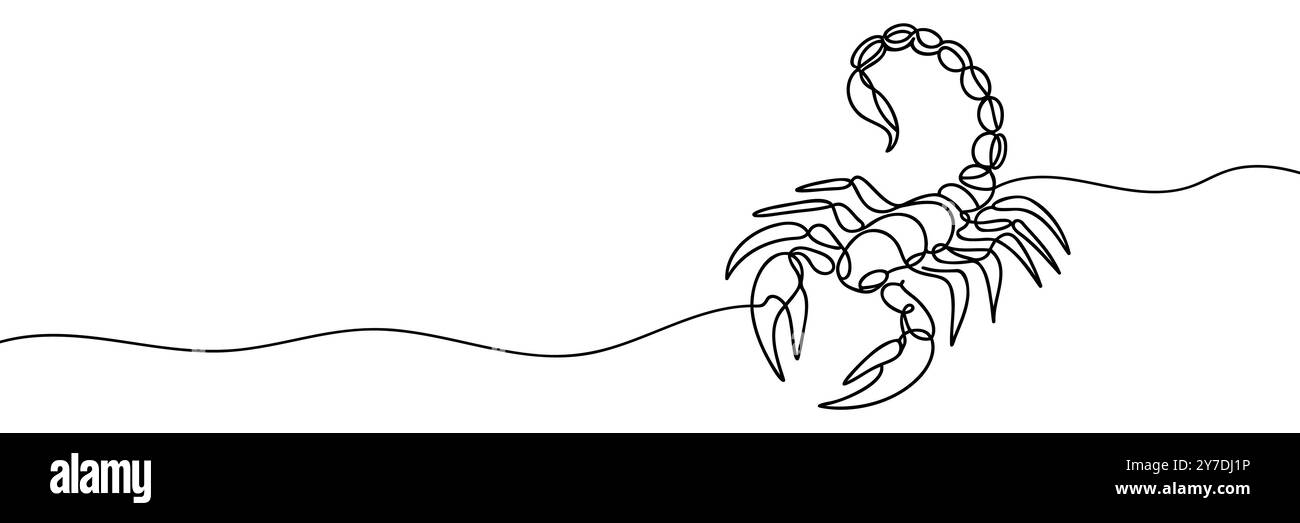 Single curly one line drawing of creepy scorpion abstract art ...